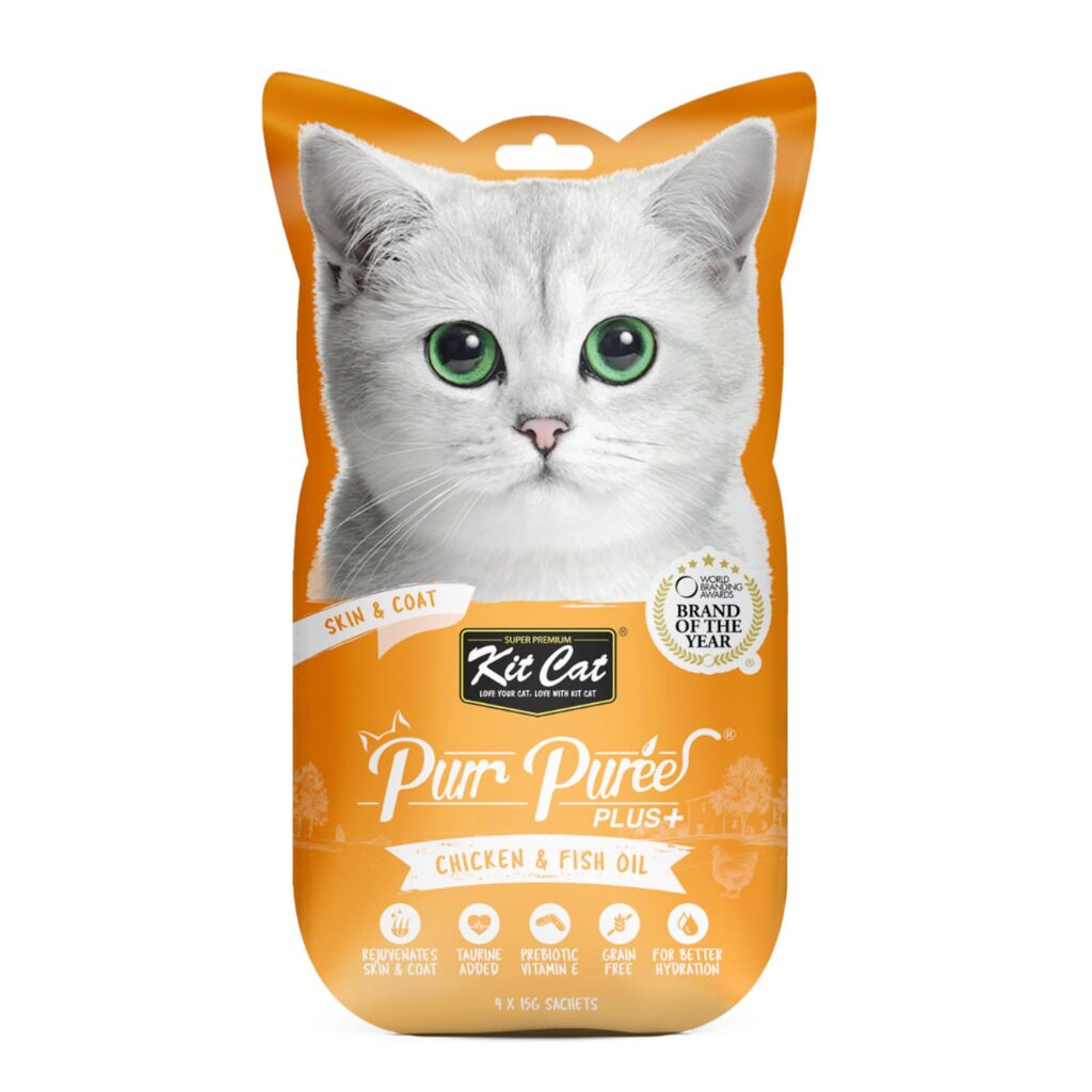 Kit Cat Purr Puree Plus+ Chicken & Fish Oil (Skin & Coat) - Naturally ...