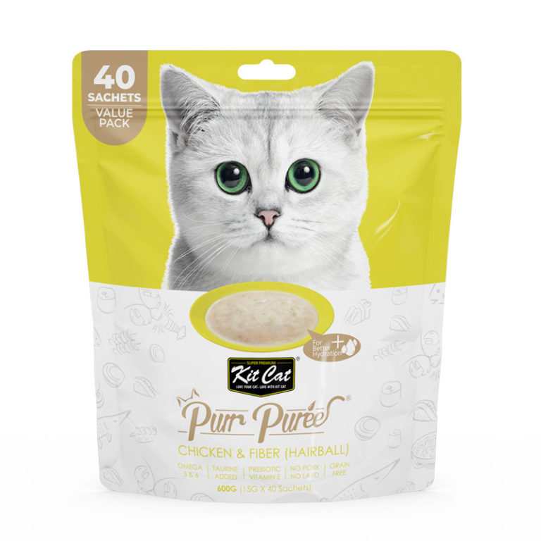 Kit Cat Purr Puree Chicken & Fiber (Hairball) (40 Sachets Value Pack ...