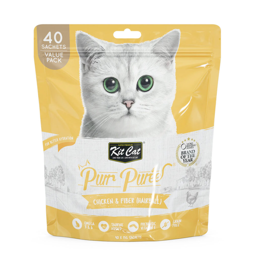 Kit Cat Purr Puree Chicken & Fiber (Hairball) (40 Sachets Value Pack ...