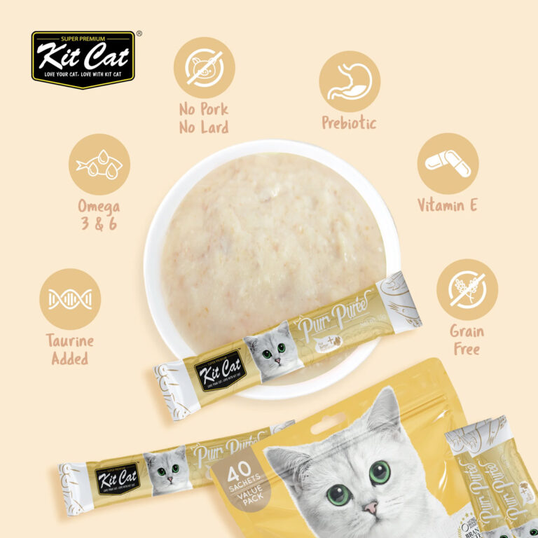 Kit Cat Purr Puree Chicken & Fiber (Hairball) (40 Sachets Value Pack ...