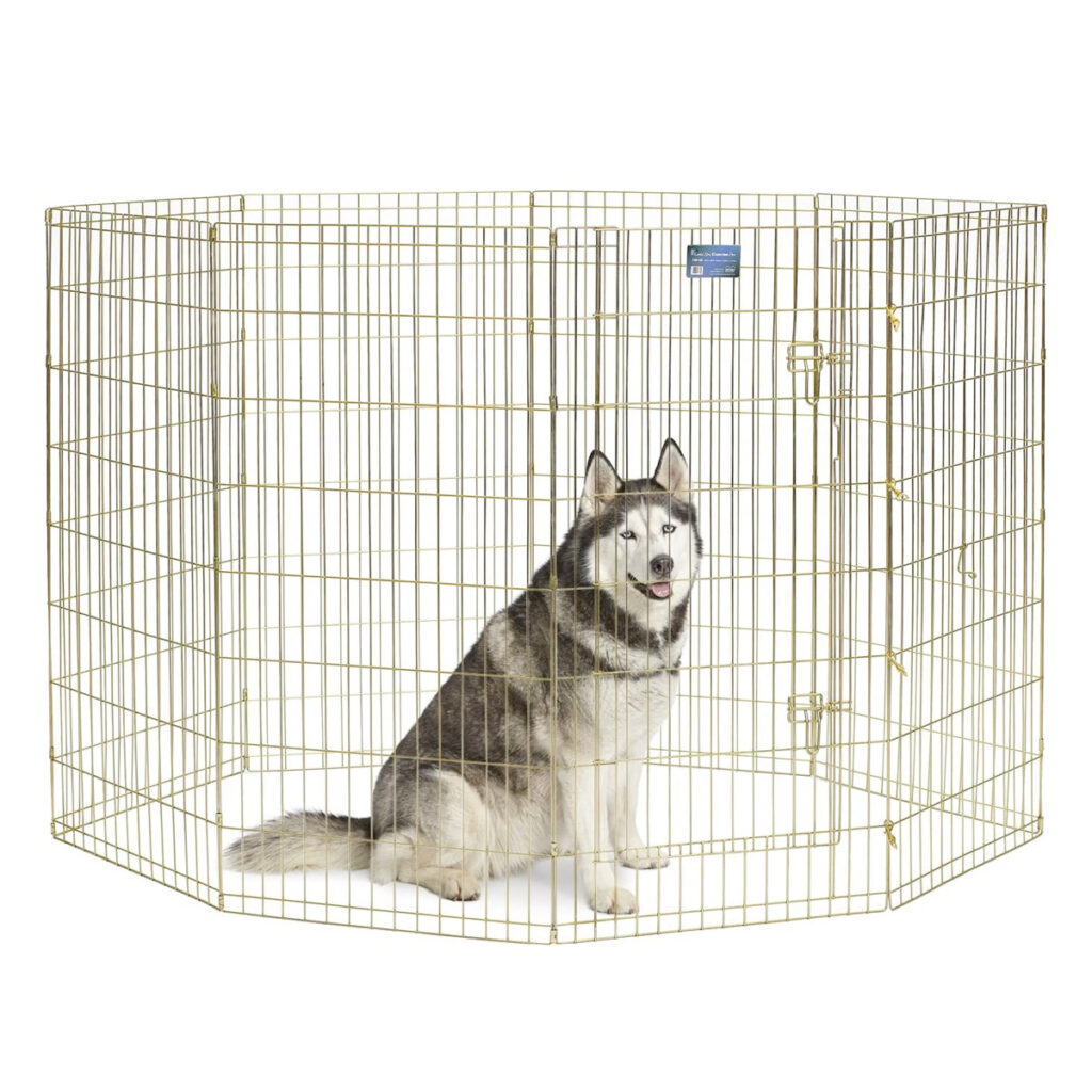 MidWest Foldable Exercise Pen With Door - Gold Zinc - Naturally For Pets