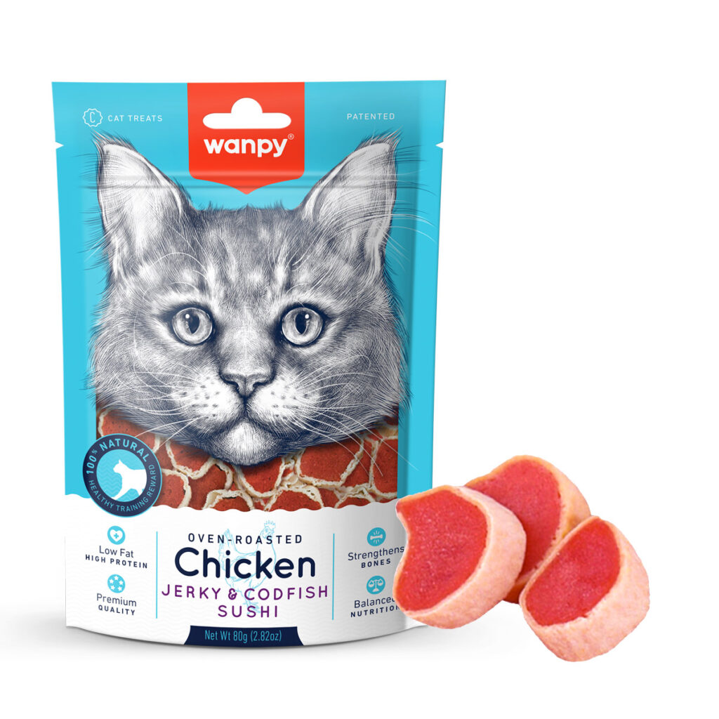 Wanpy Cat Chicken Jerky and Codfish Sushi for Cats 80g - Naturally For Pets
